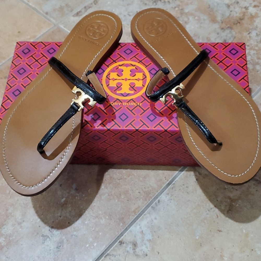 Tory Burch Leather T Logo Thong Sandal - Gem